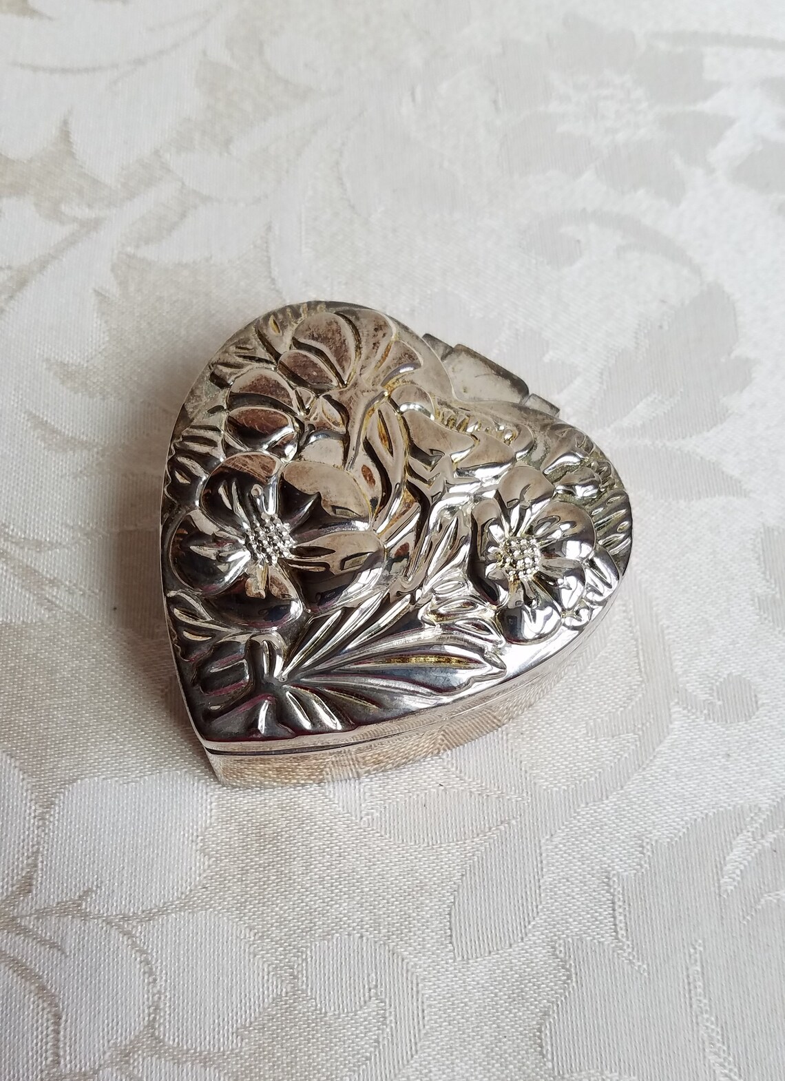 Vintage Silver Plated Heart Jewelry Trinket Box by International Silver ...