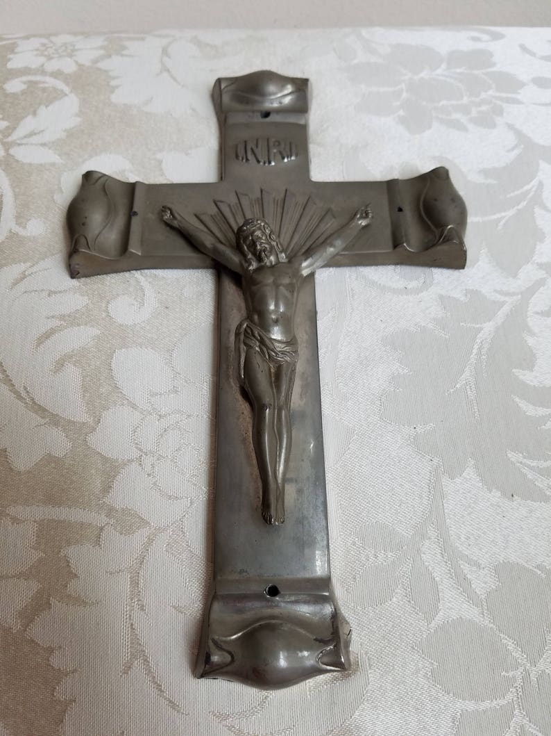 Vintage Crucifix Wall Cross Jesus Christ INRI Silver Metal by - Etsy