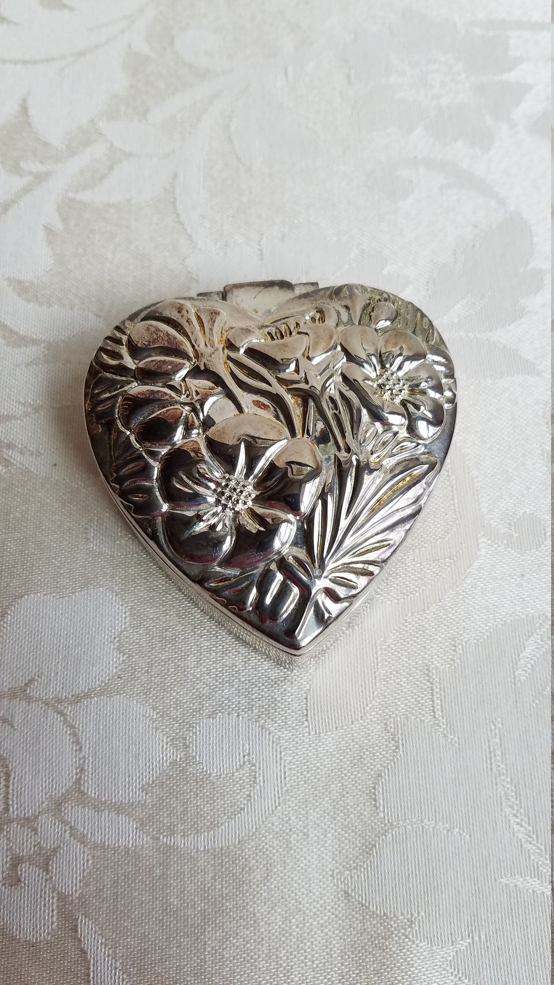 Vintage Silver Plated Heart Jewelry Trinket Box by International Silver ...