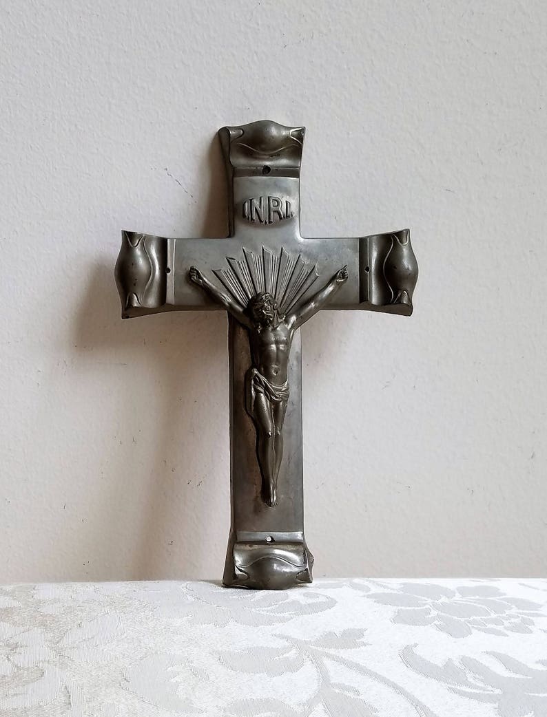Vintage Crucifix Wall Cross Jesus Christ INRI Silver Metal by - Etsy
