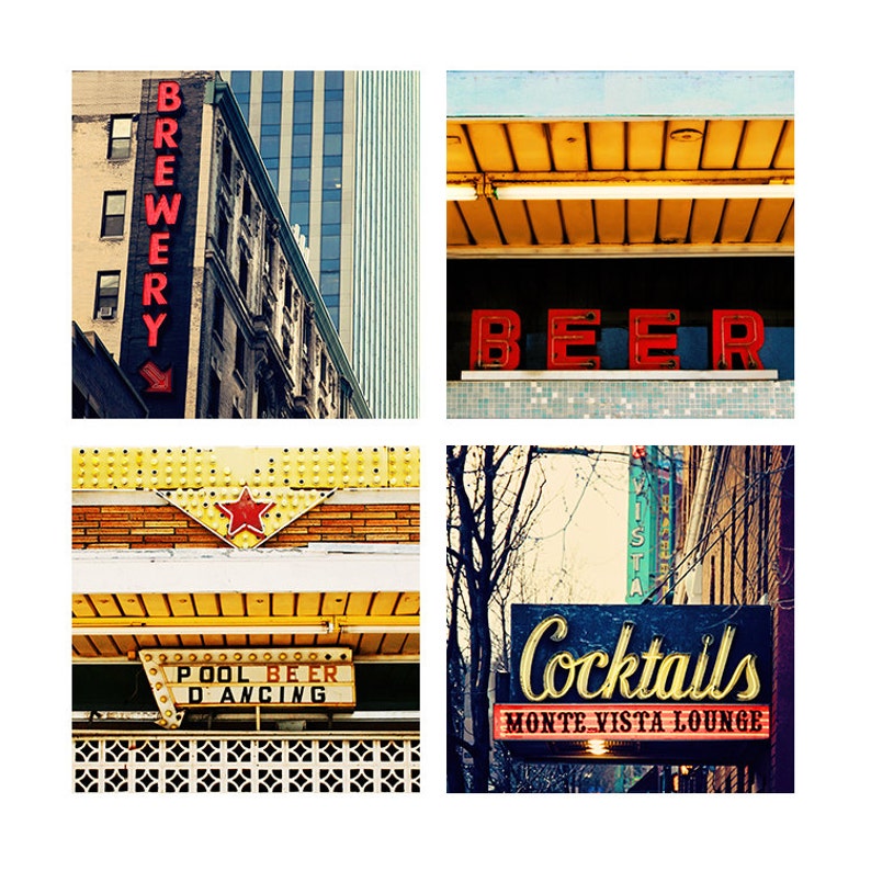 Midcentury Modern Bar Decor Cocktail Art Set of 4 Neon - Etsy