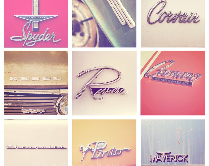 Vintage Classic Car Retro Colorblock Home Decor Feminine Camero Blue ...