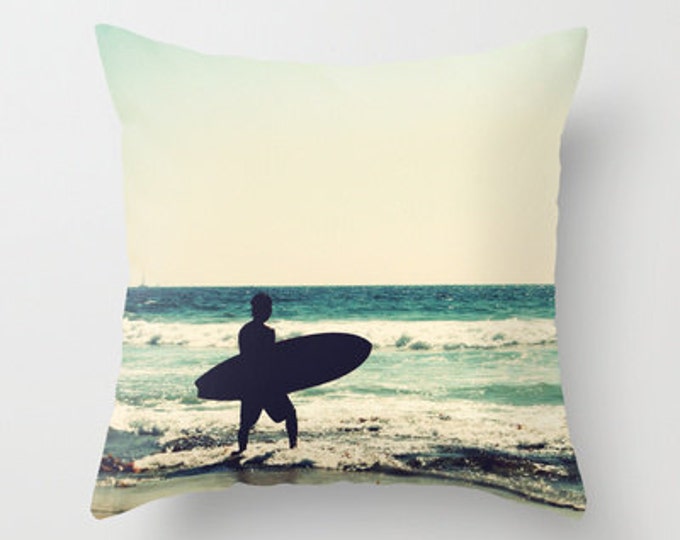 Beach Home Decor Vintage Surfer Teal Green, Photo Pillow, Throw Pillow ...