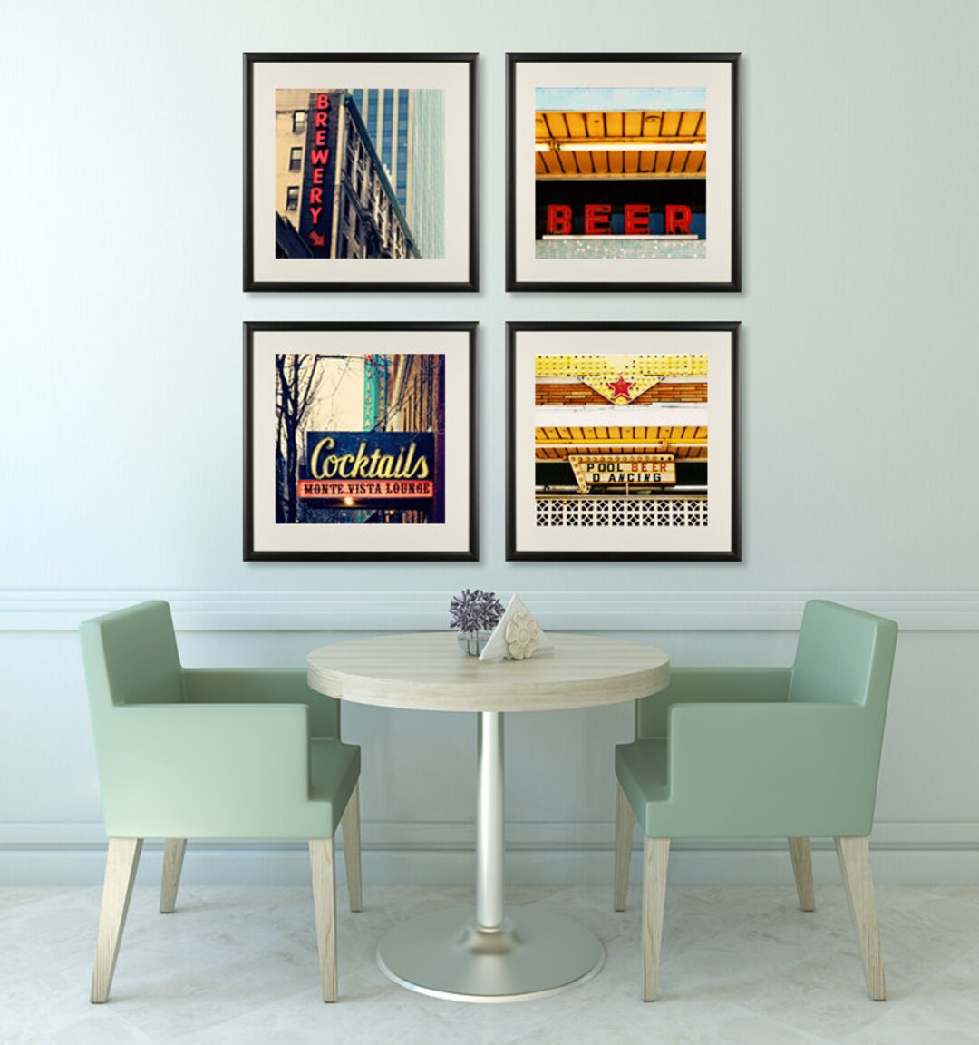 Midcentury Modern Bar Decor Cocktail Art, Set of 4, Neon Sign Wall Art ...