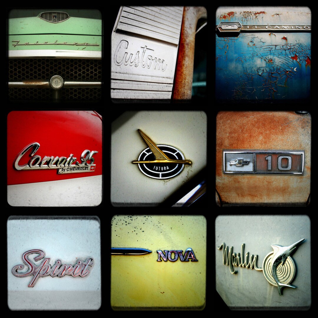 Vintage Car Colorblock Home Office Decor Red Yellow Turquoise Colorful ...