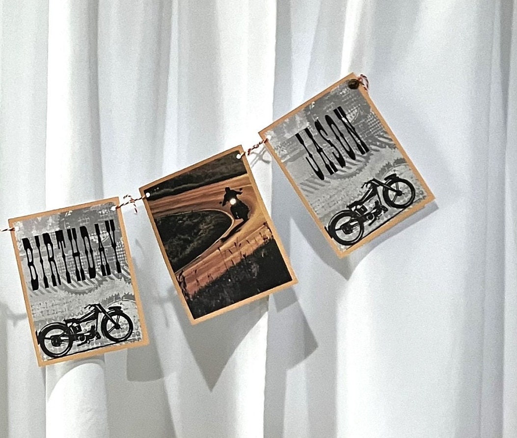 Motorcycle Birthday Banner - Personalized Motorcycle Birthday Garland ...