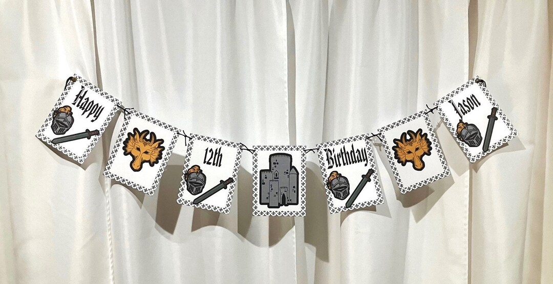 Medieval Birthday Banner - Personalized Castle Garland - Dragon Bunting ...