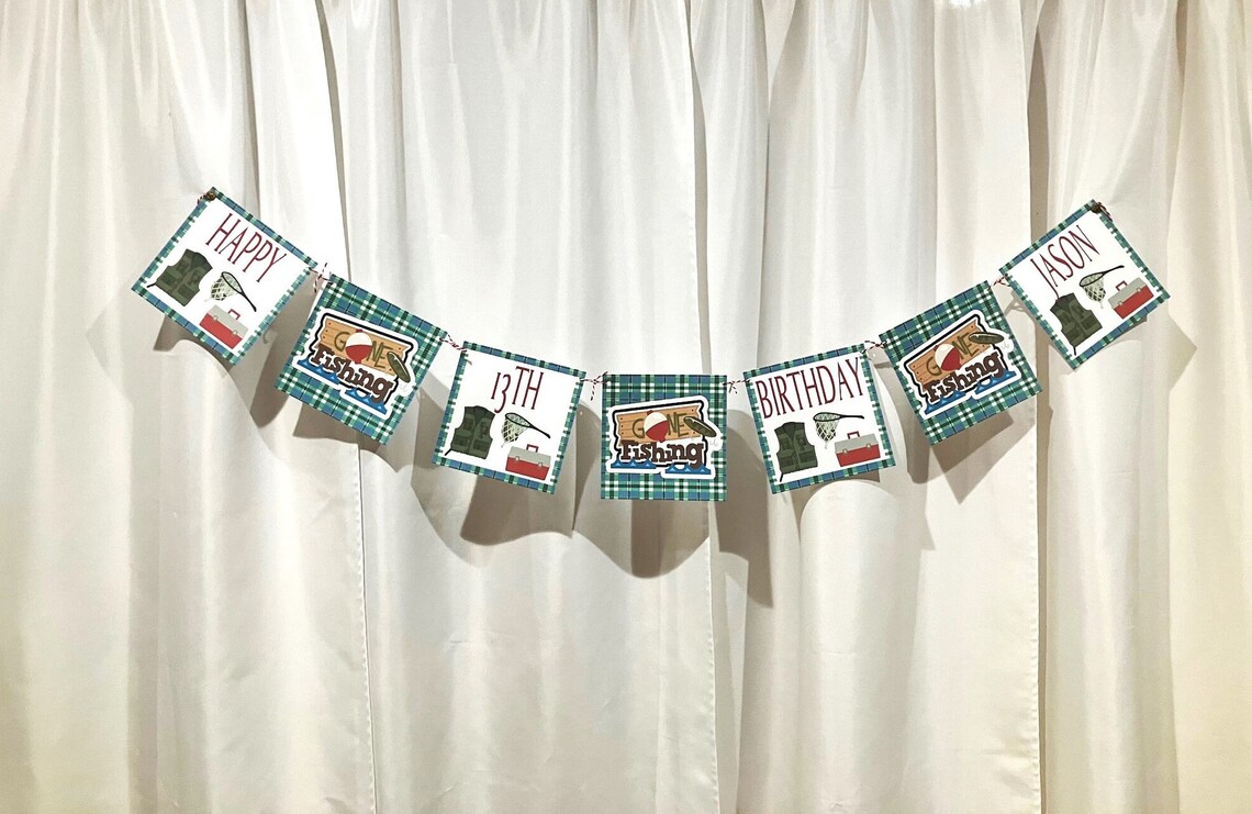 Fishing Birthday Banner - Personalized Fisherman Birthday Garland ...