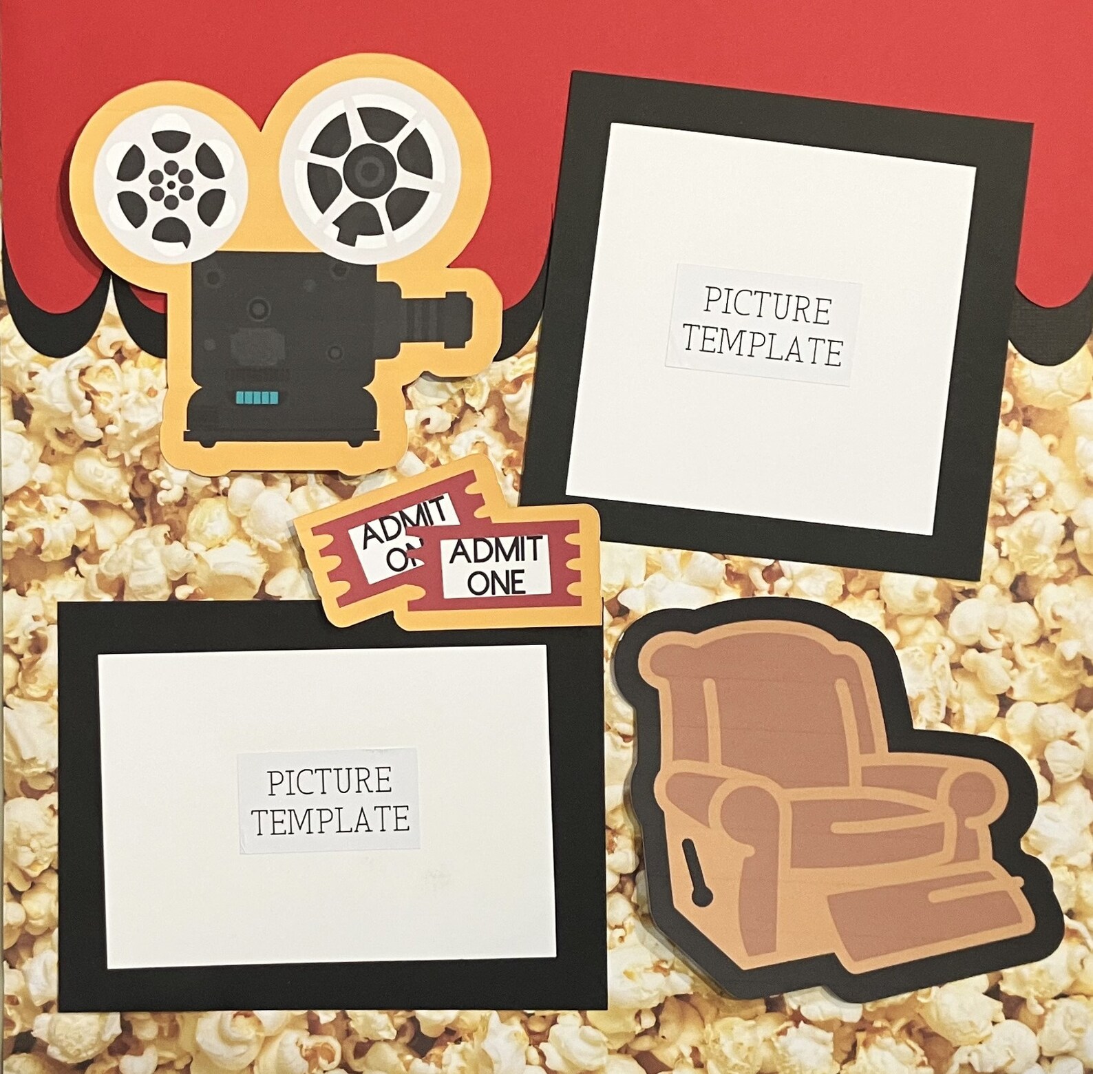 Movie Night scrapbook Kit Two 2 Page Ready to Assemble Movie Scrapbook ...