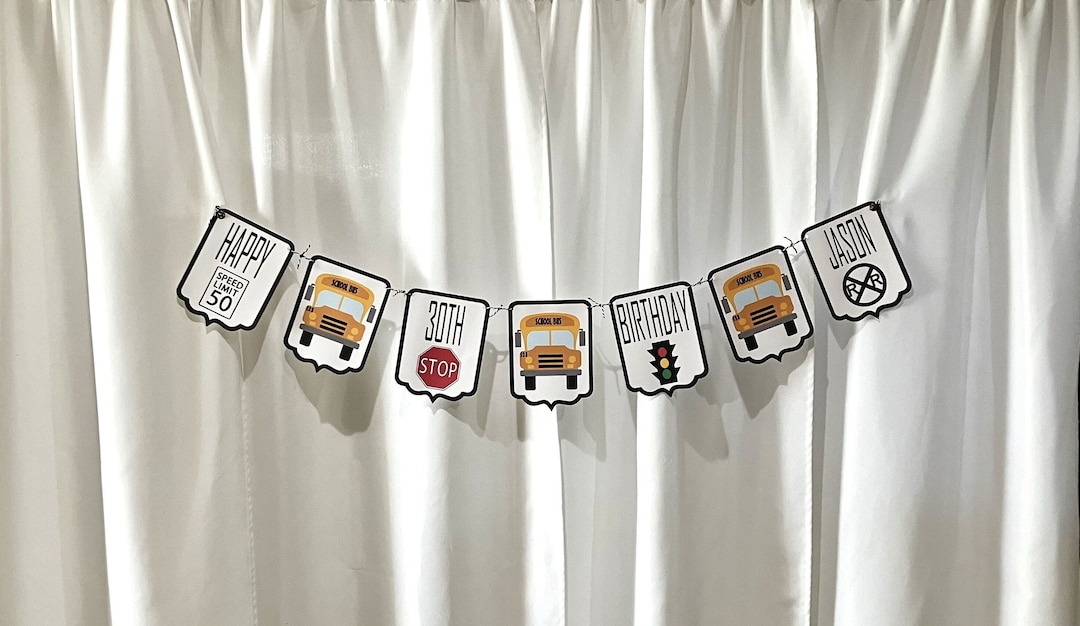Bus Driver Birthday Banner Personalized Bus Driver Birthday Garland Bus ...