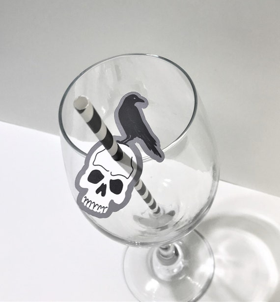 Skull Straw Toppers With Straws Twelve 12 Halloween Skull - Etsy