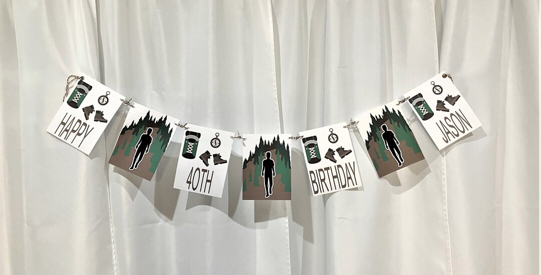 Hiker Birthday Banner - Hiking Themed Personalized Birthday Garland ...