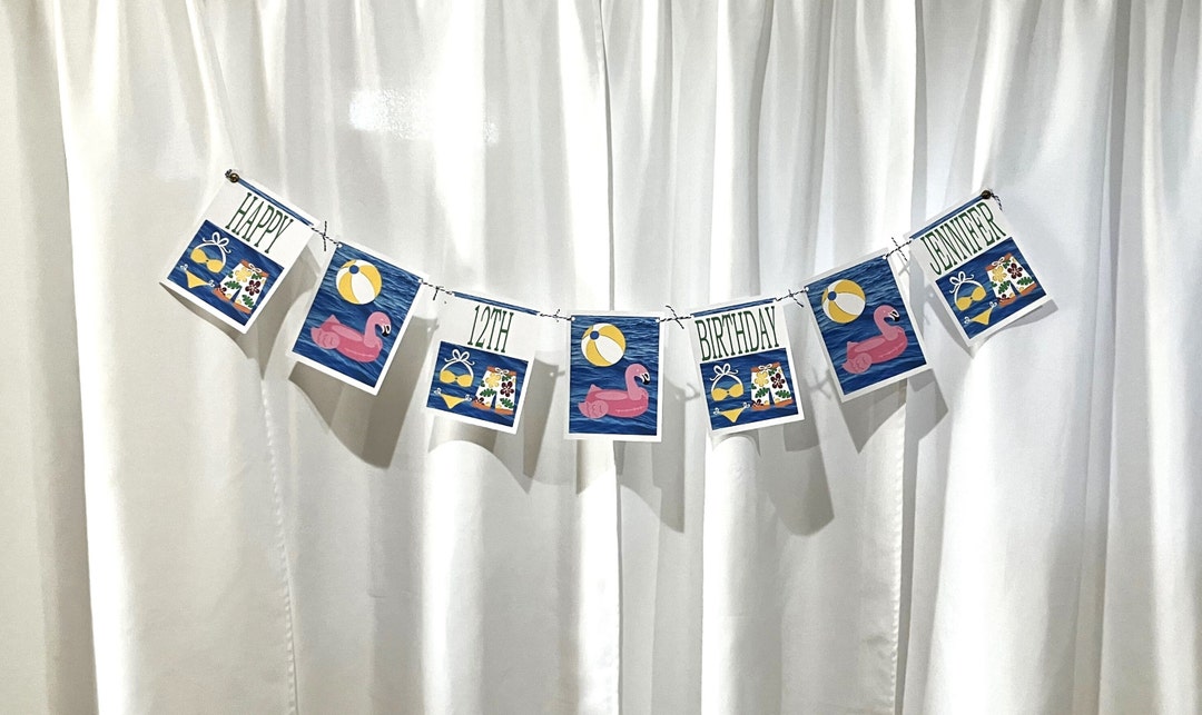 Pool Party Birthday Banner Swim Party Birthday Garland Swimmer Birthday ...