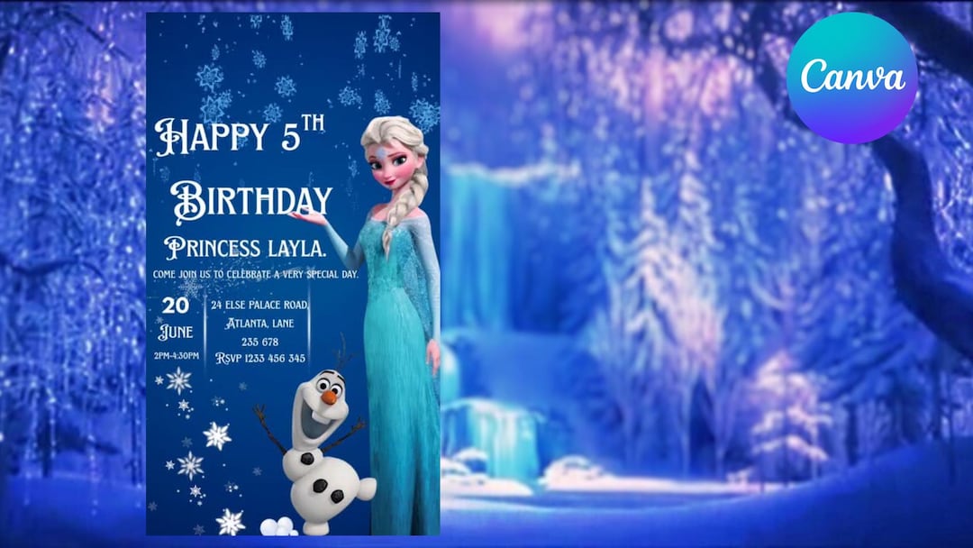 Editable Frozen-themed Video Birthday Invitation | DIY Animated Canva ...