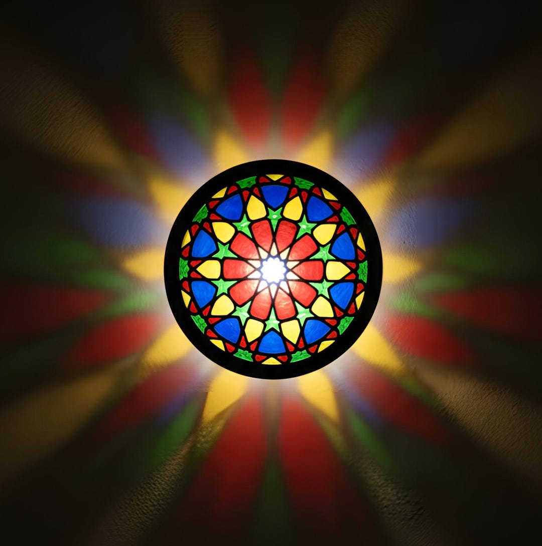 The Casablanca Mandala: Round Moroccan Stained Glass Sconce, Colorful ...