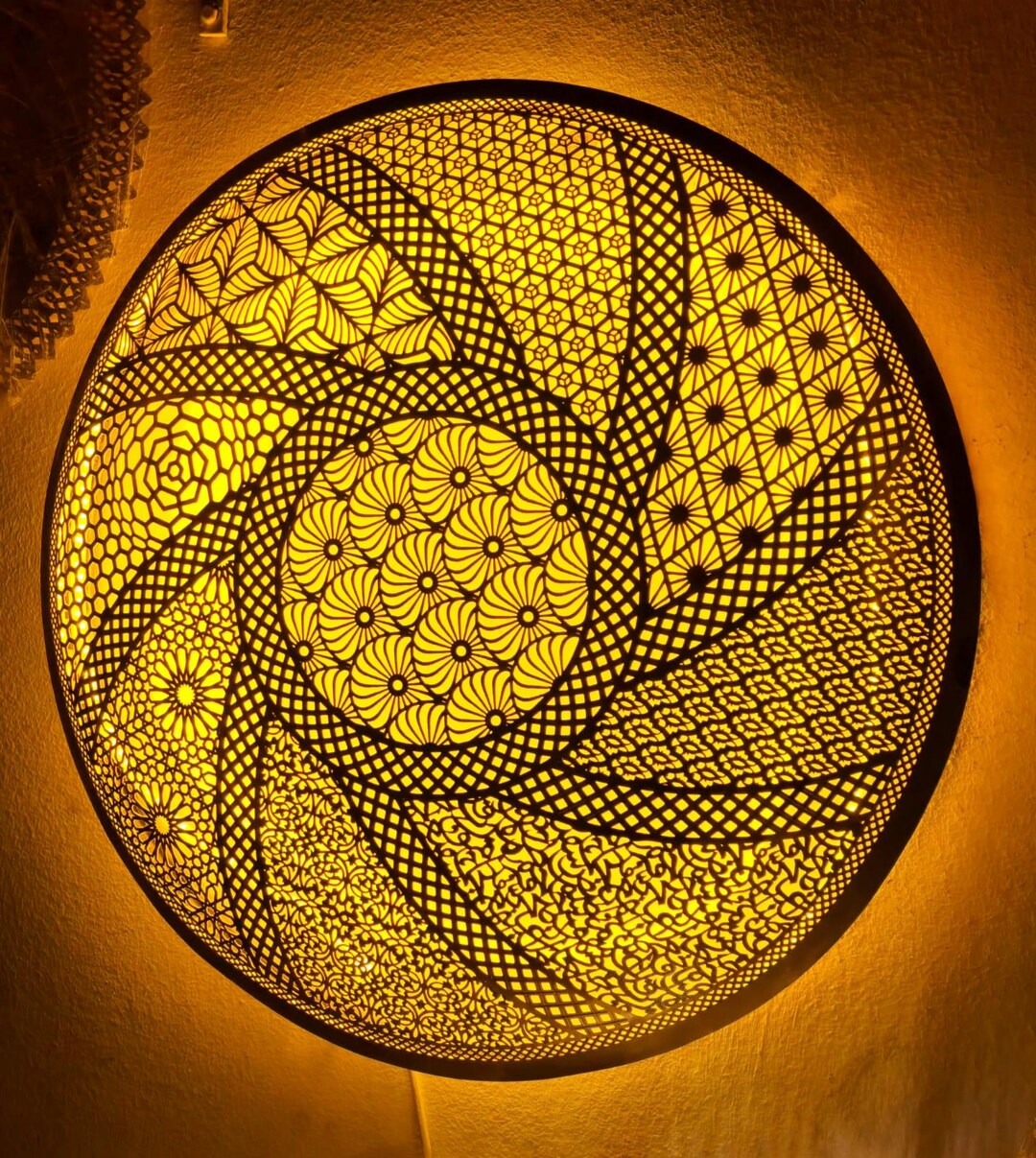 Moroccan Brass Wall Sconce –large Geometric Mandala Wall Light, Gold ...