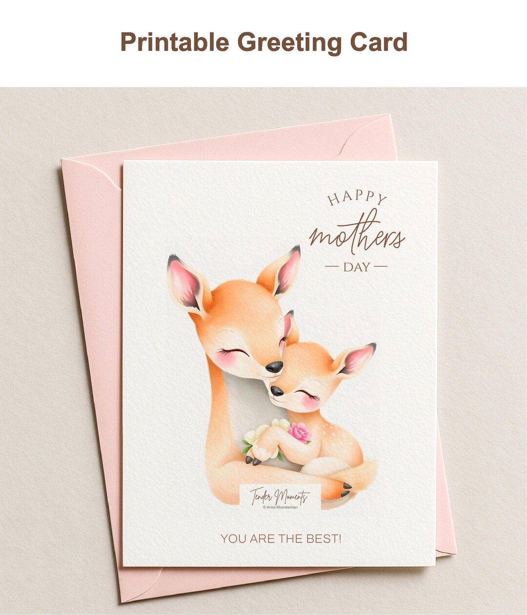 Printable Happy Mother’s Day Card Cute Animal Hugs Cute Deer Tender ...