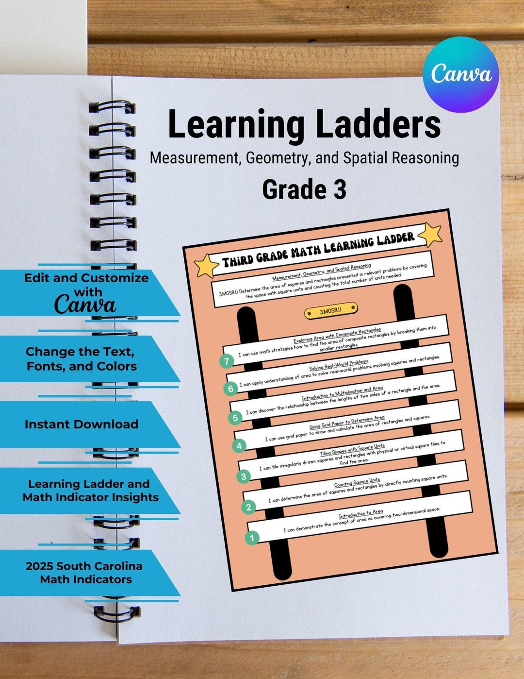 Third Grade Math Learning Ladder for Measurement, Geometry, and Spatial ...
