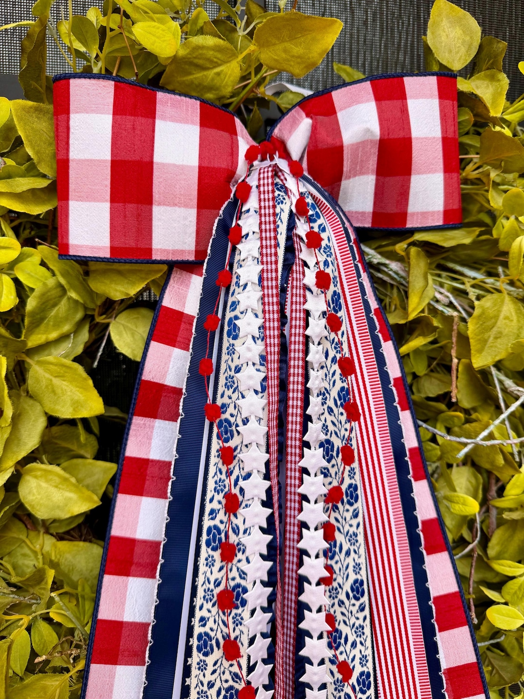 Patriotic Red Check Ribbon Set for Wreath: Summer Decor Bundle - Etsy