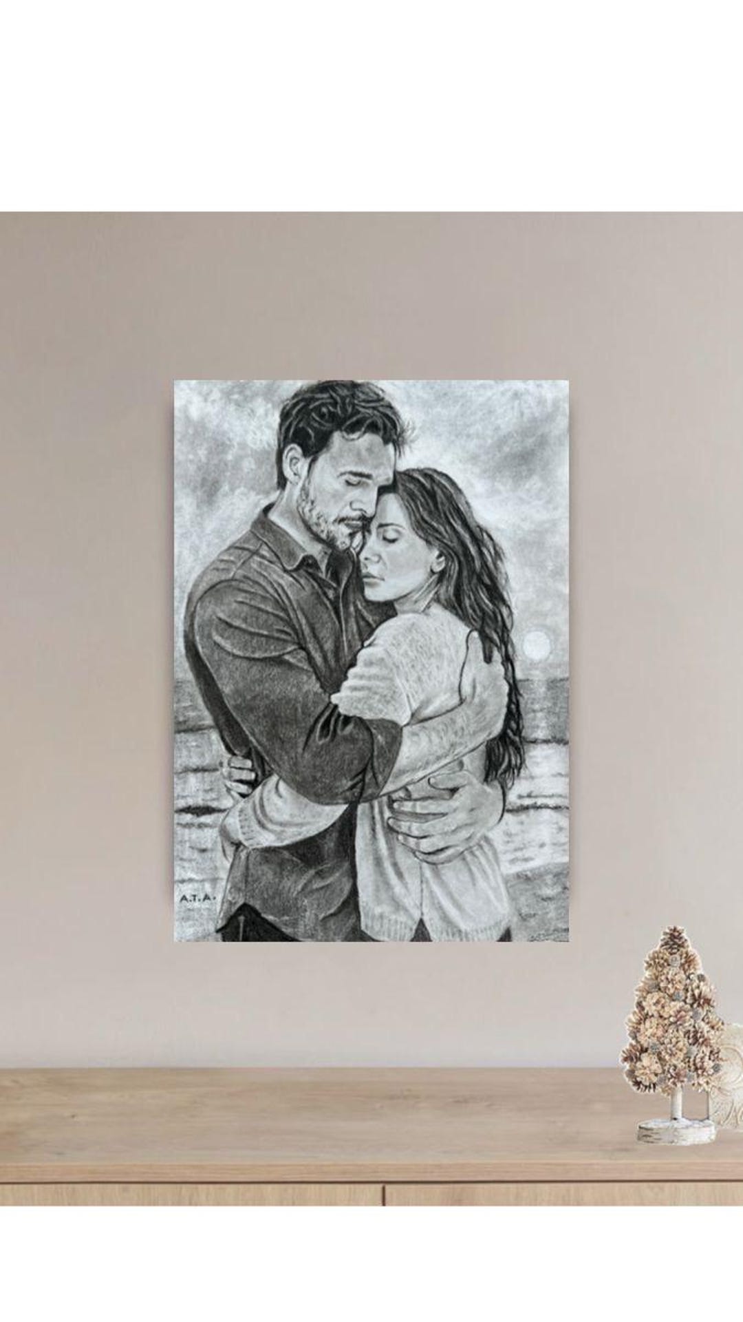 Romantic Couple Drawing | Charcoal Pencil Sketch | Intimate Art Print ...