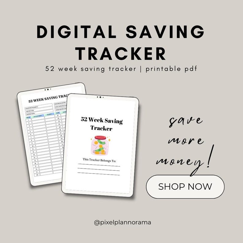52 Week Savings Tracker | Printable Money Challenge | Budget Planner ...
