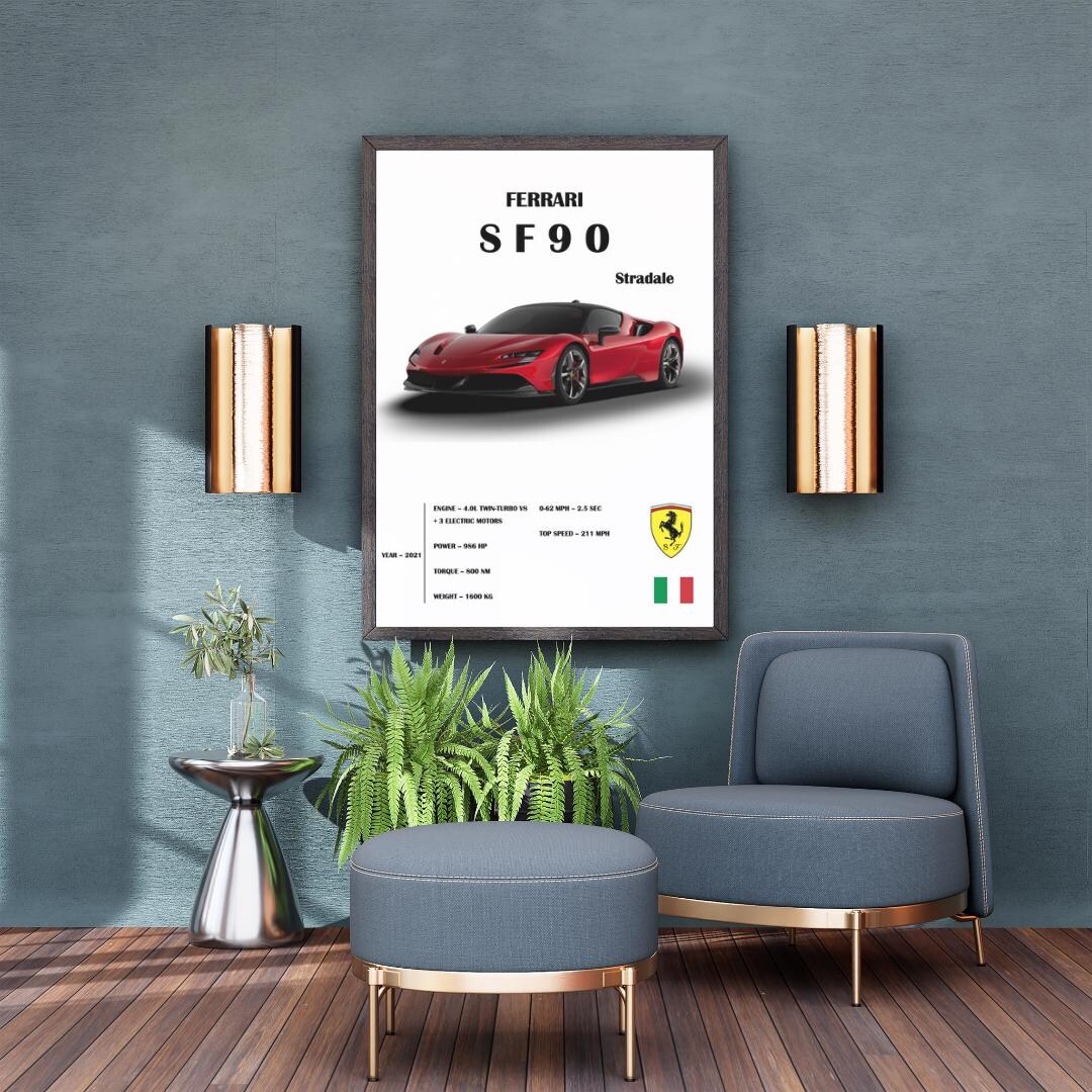 Ferrari SF90 Stradale Poster – Hypercar Wall Art Print | Supercar ...