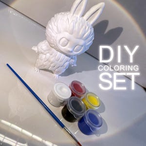 Labubu-inspired Monster Bunny Figurine DIY Coloring SET Gift for Kids ...