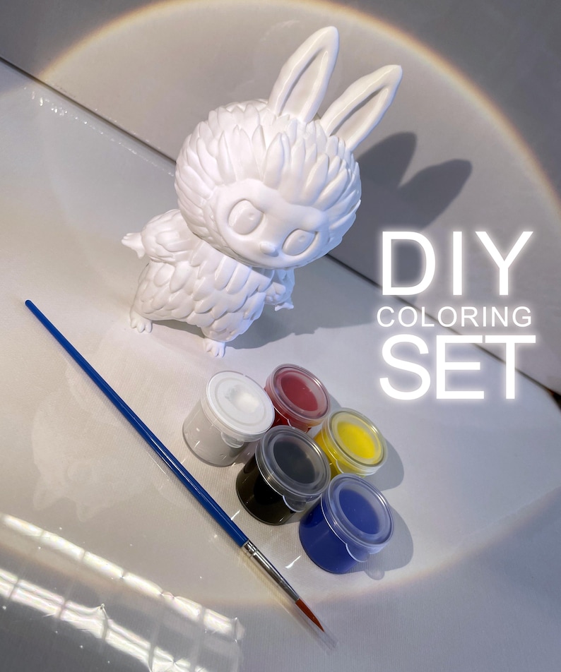 Labubu-inspired Monster Bunny Figurine DIY Coloring SET Gift for Kids ...