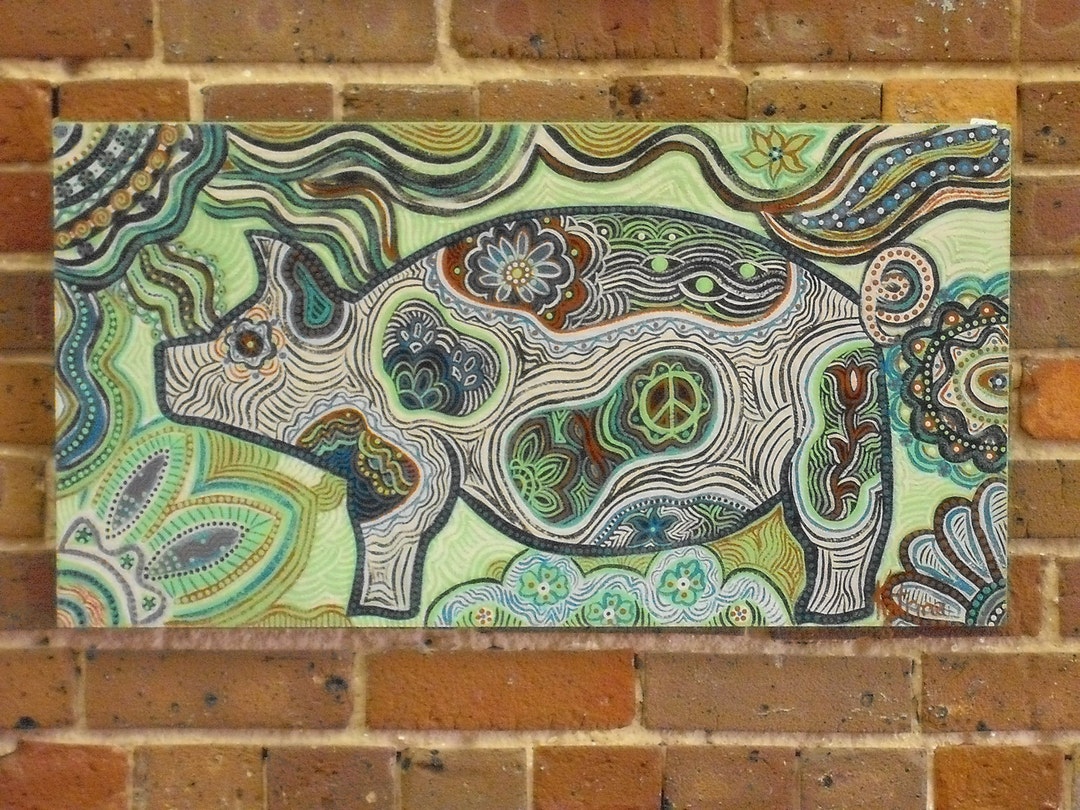 Very Colorful, Funky Pig Painting Fun Piggy - Etsy