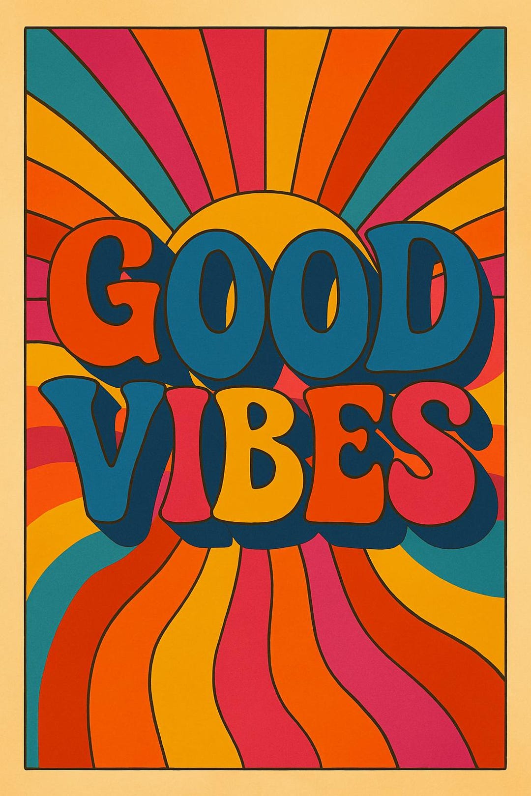Good Vibes Poster-colorful Retro Wall Art Printable, Psychedelic ...