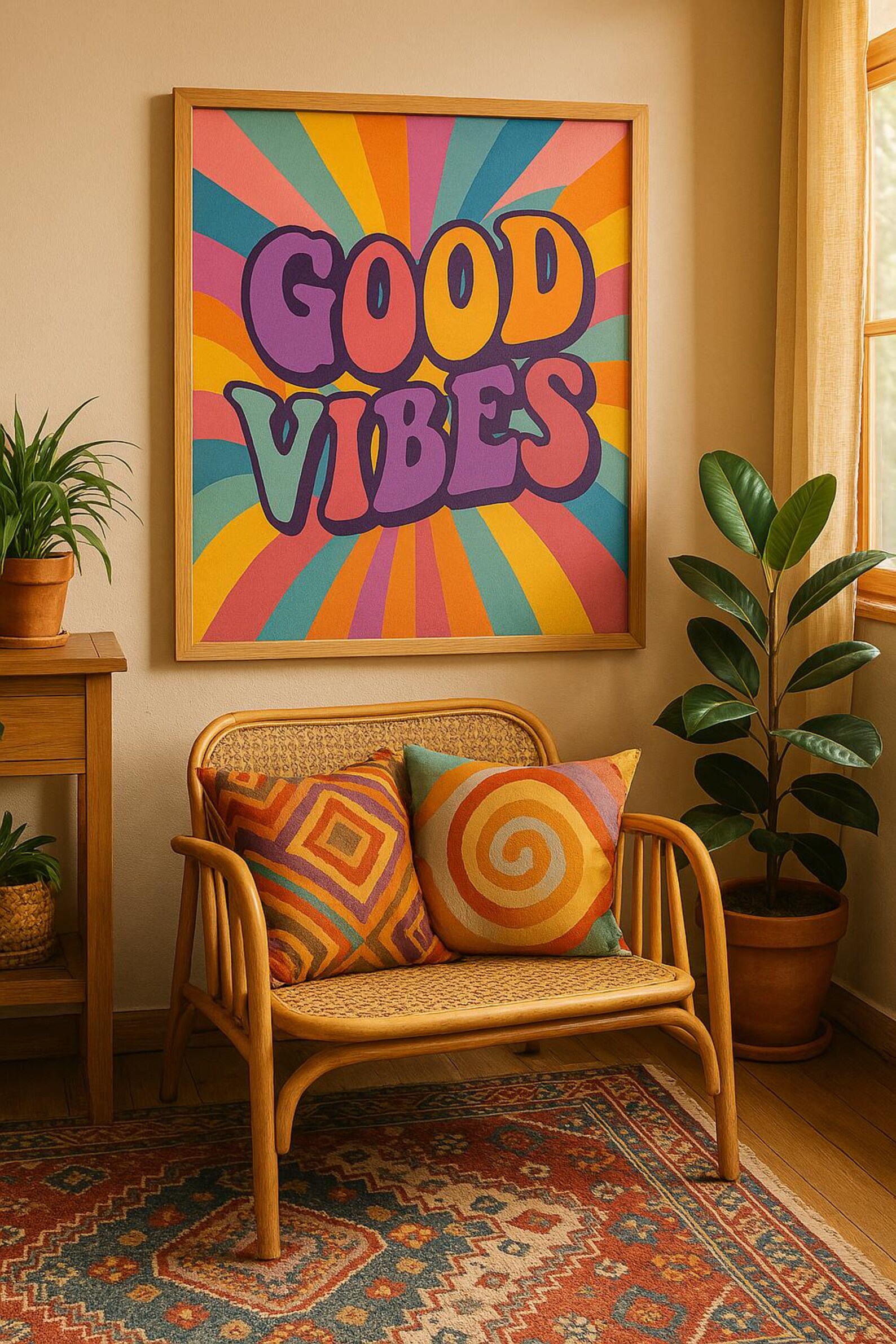 Good Vibes Poster-colorful Retro Wall Art Printable, Psychedelic ...