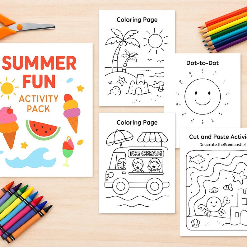 Summer Fun Kids Activity Pack-printable Coloring Pages. Dot-to-dot ...