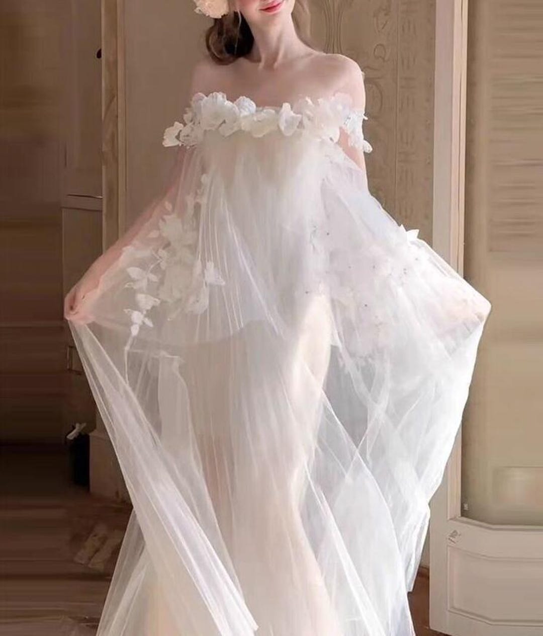 French Style Light Wedding Dress Tulle Wedding Gown Simple Bridal