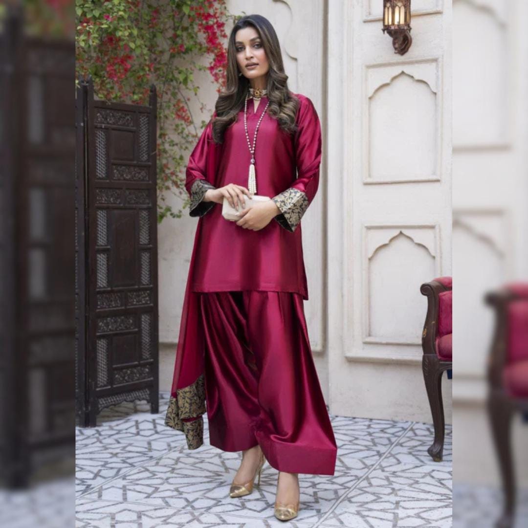 3 Piece Sheesha Silk Farshi Salwar Suit | Pakistani Indian Designer ...