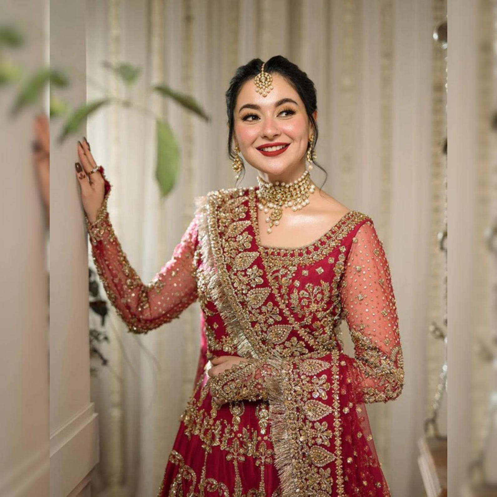 Custom Stitch Red Pakistan Indian Women Wedding Bridal Maxi Dress Heavy ...