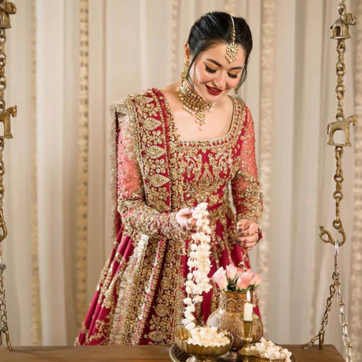 Custom Stitch Red Pakistan Indian Women Wedding Bridal Maxi Dress Heavy ...