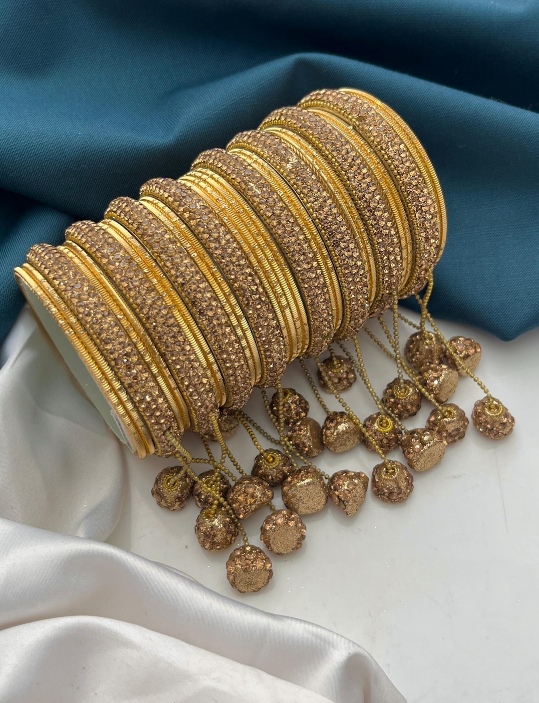 Indian Golden Latkan Stone Bangles Bracelet Set, Handmade Matching ...