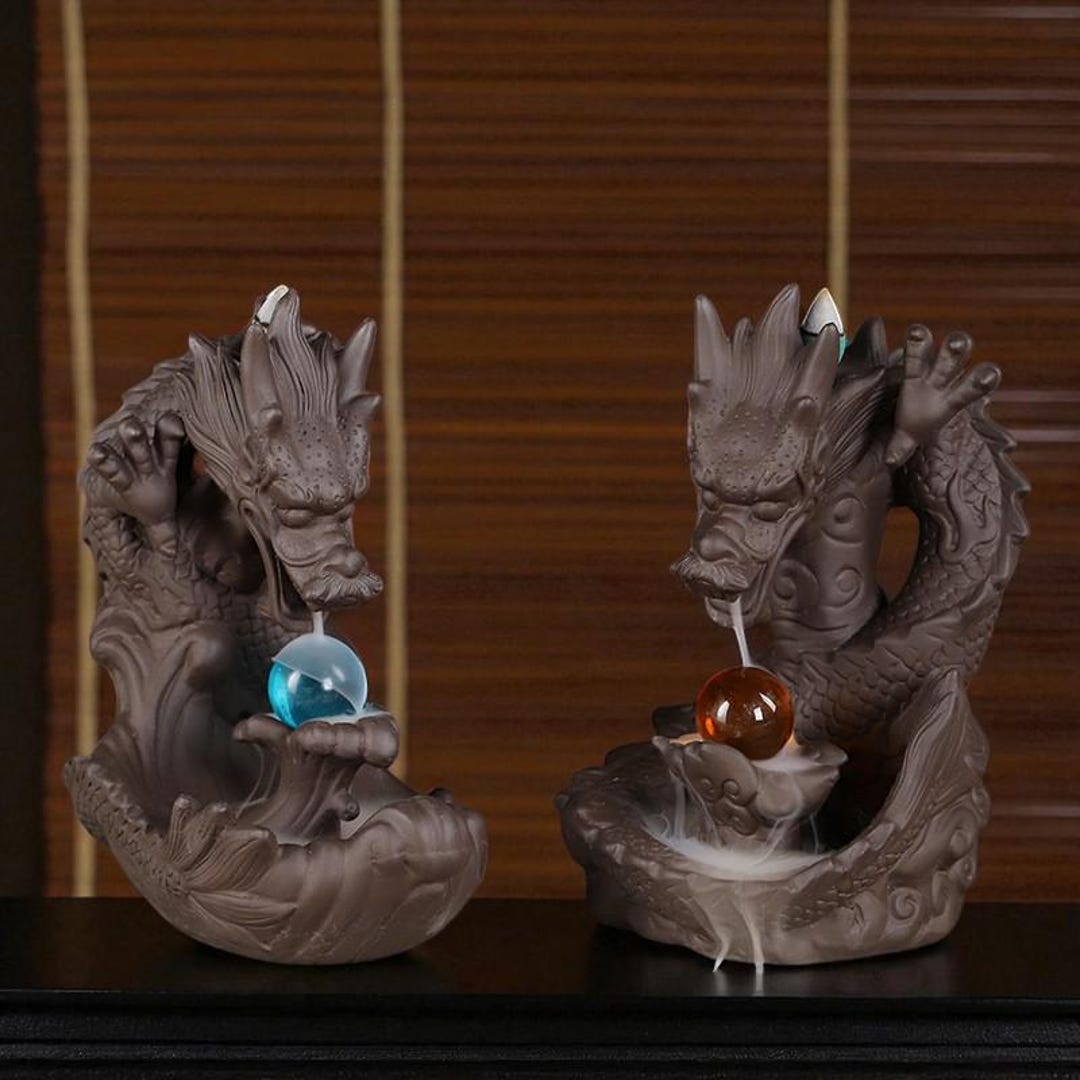 Dragon Incense Burner With Crystal Ball – Ceramic Backflow Waterfall - Etsy