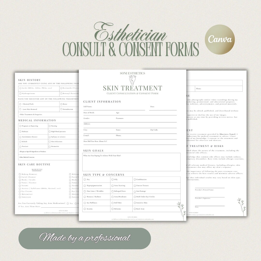 Esthetician Consent Forms, Facial Treatment Client Intake ...