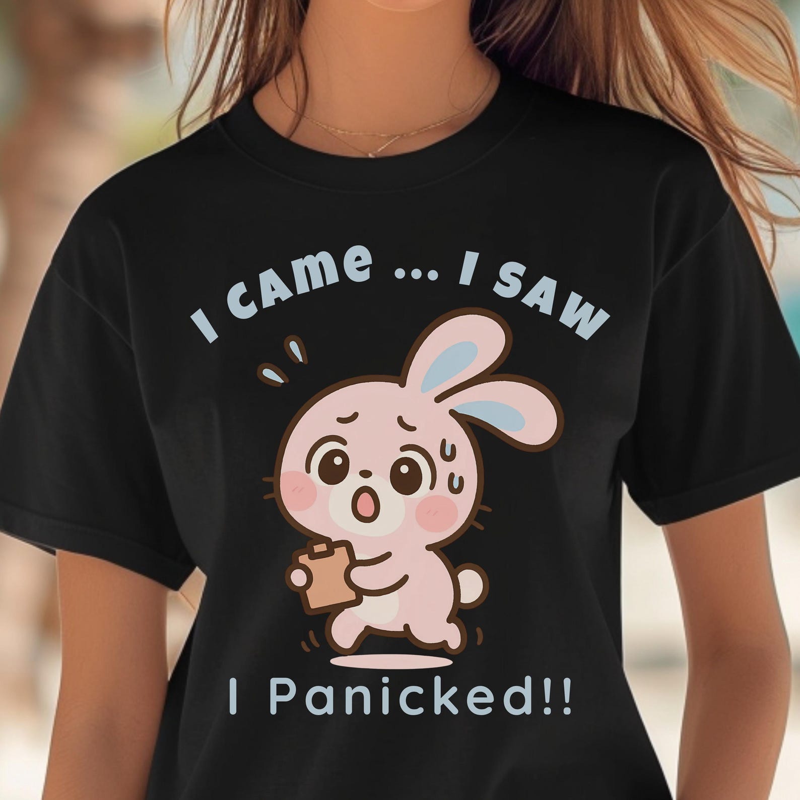 Kawaii Panic Bunny T-shirt: Funny Cartoon Rabbit Graphic Tee - Etsy