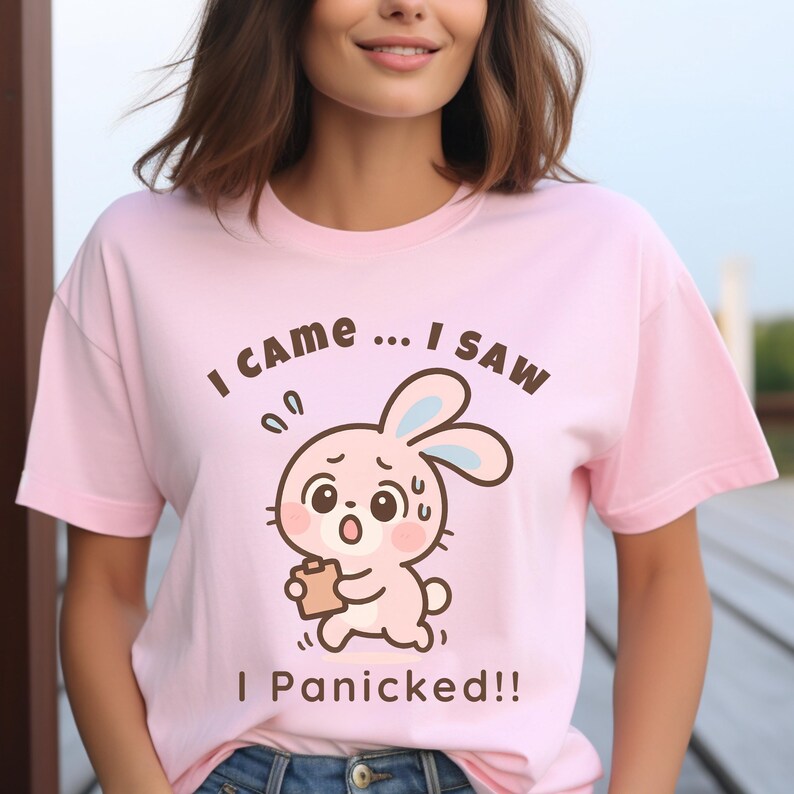 Kawaii Panic Bunny T-shirt: Funny Cartoon Rabbit Graphic Tee - Etsy
