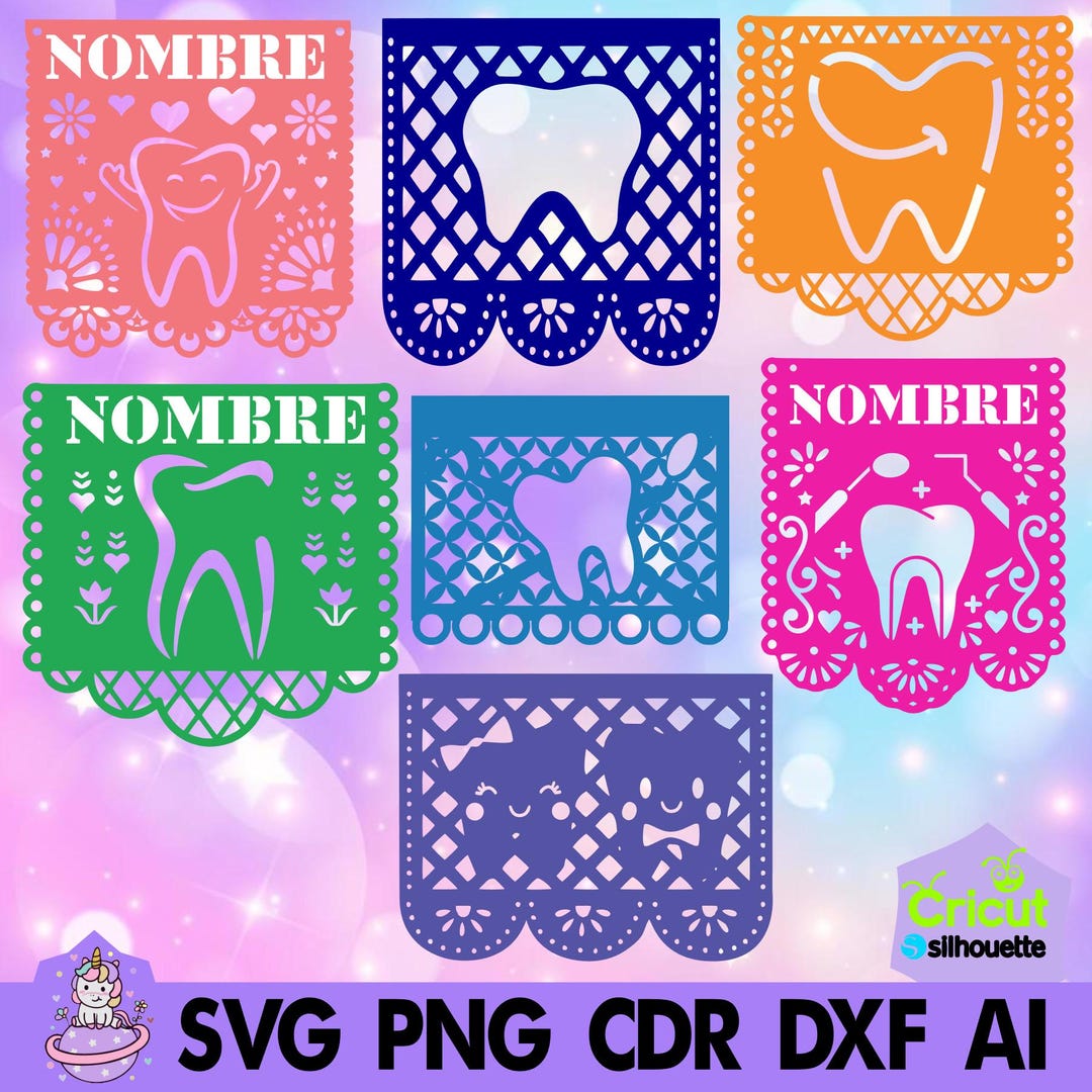 Papel Picado Mod 6. Dentist, Dental Lab, Teeth. Includes Stencil Fonts ...