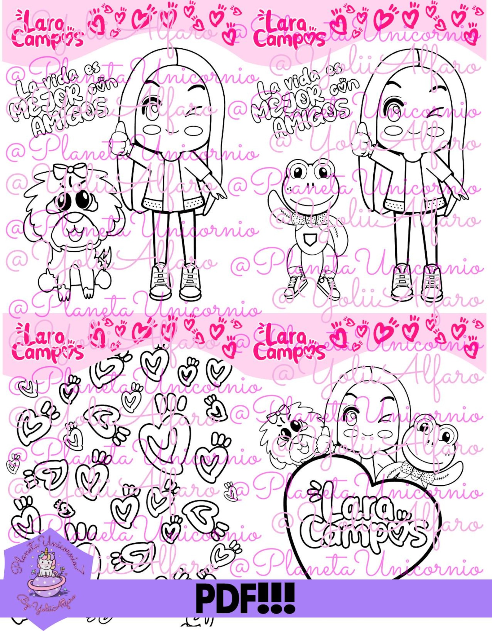 Lara Campos libro para colorear PDF, tamaño media carta, libro de colorear, rana Rhennéé ...