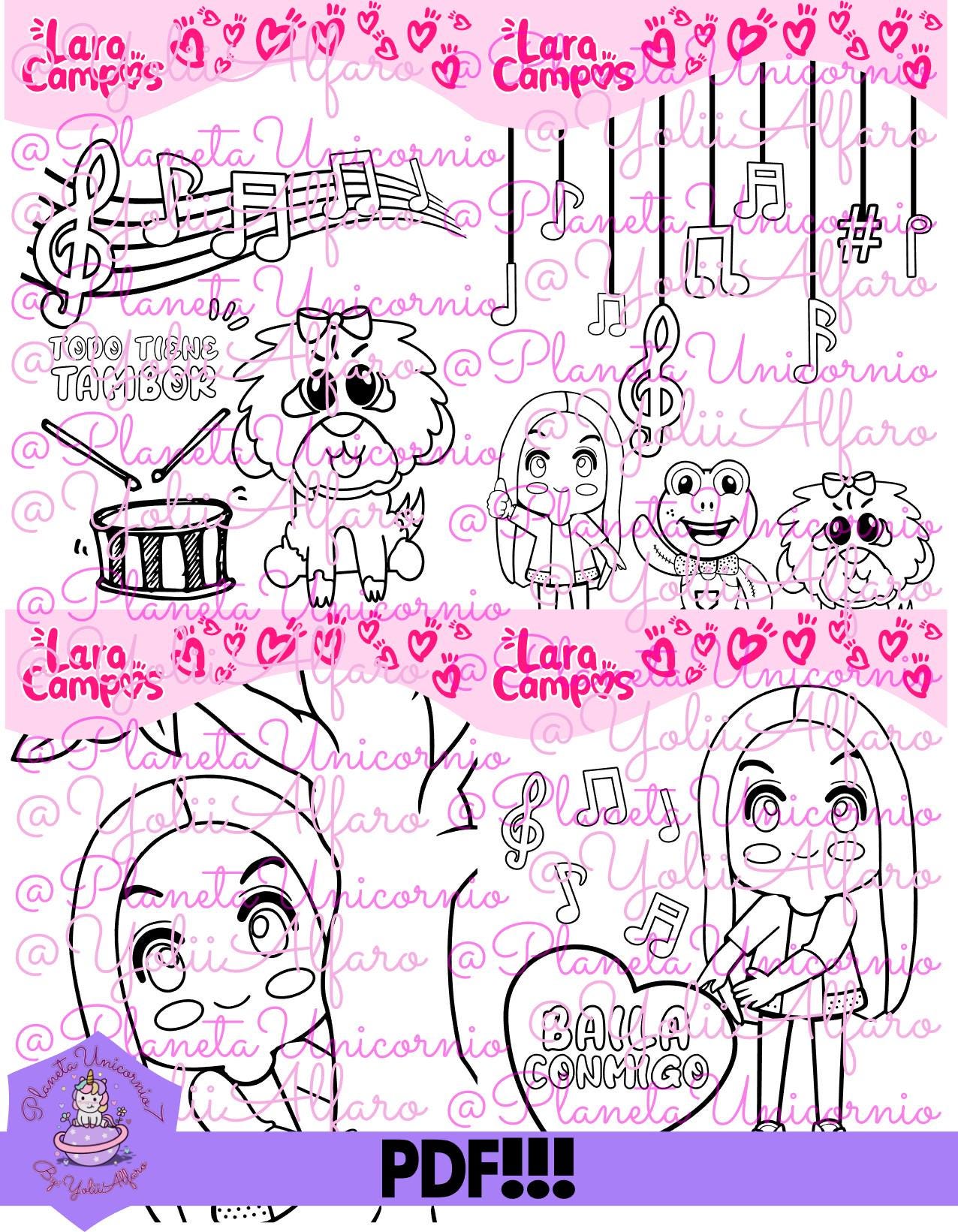 Lara Campos libro para colorear PDF, tamaño media carta, libro de ...