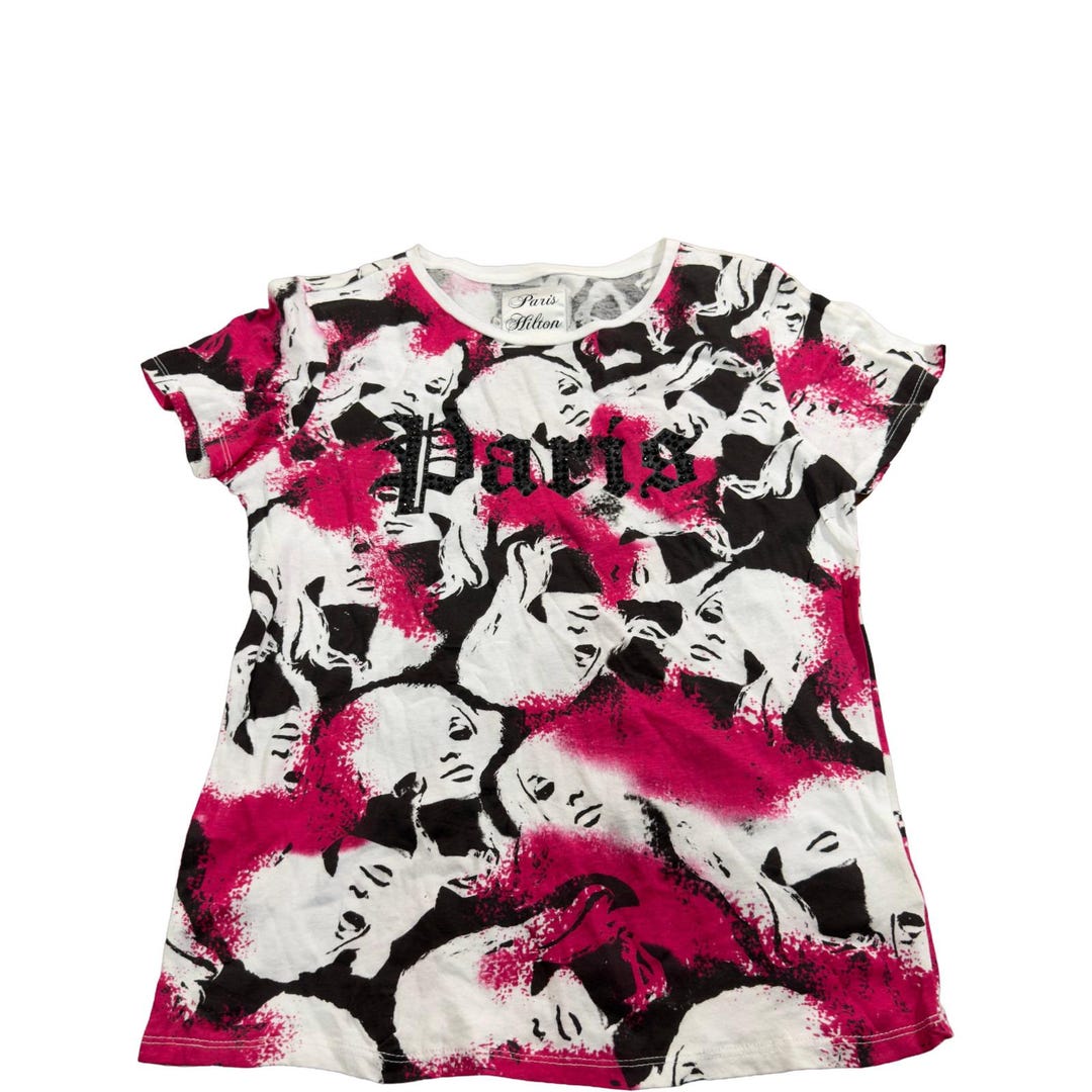 Vintage New Paris Hilton Y2k T-shirt White Pink Old English Gothic ...