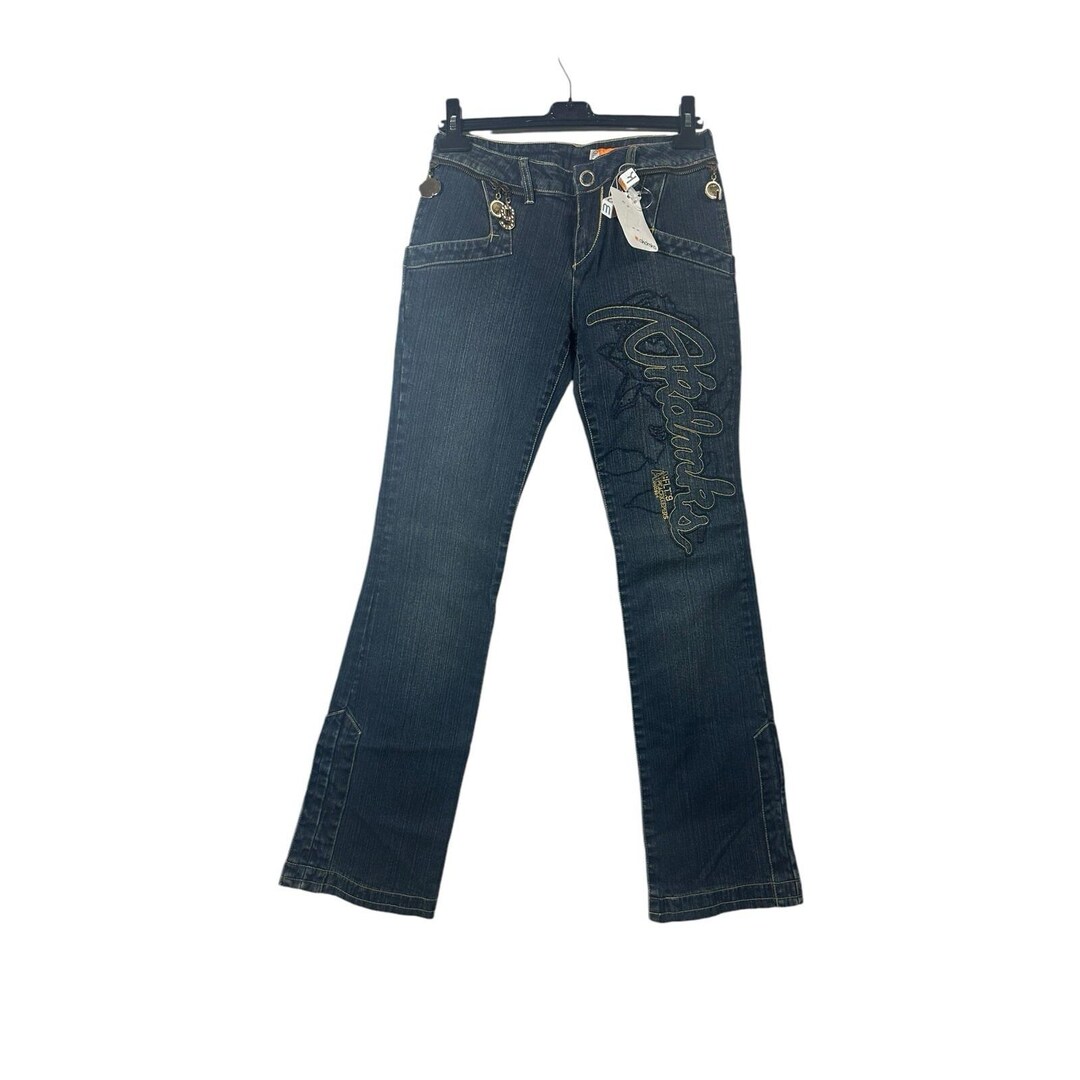 Vintage Akademiks Jeans Blue Gold Denim Flared Low Rise Charms Hip Hop ...
