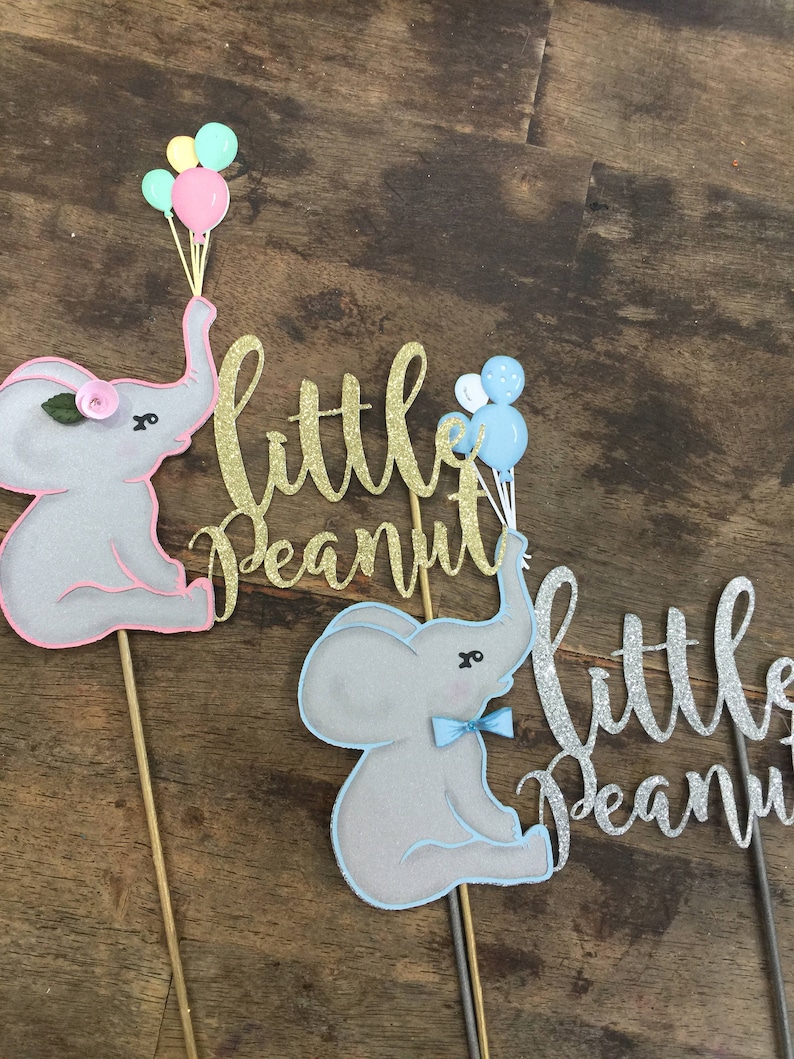 Little Peanut Elephant Cake Topper: Gold Glitter Baby Shower Decor - Etsy