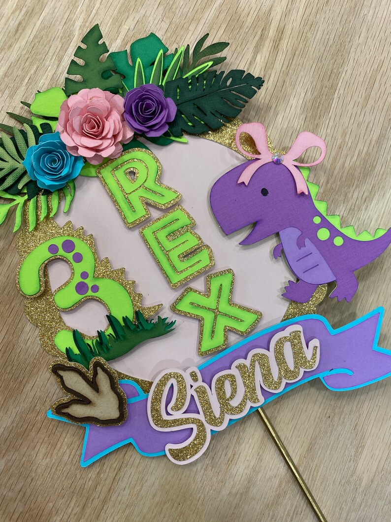 3 Rex Dinosaur Cake Topper. Girl Dinosaur Party. Dinosaur - Etsy