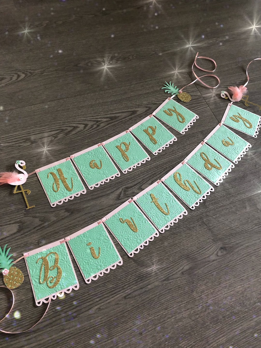 Flamingo Birthday Banner: Embossed Pineapple Party Decor - Etsy