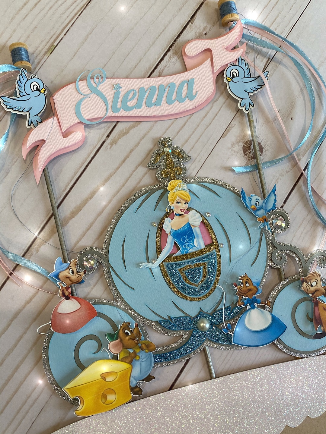 Cinderella Birthday Cake Topper Set: Personalized Banner & Carriage - Etsy
